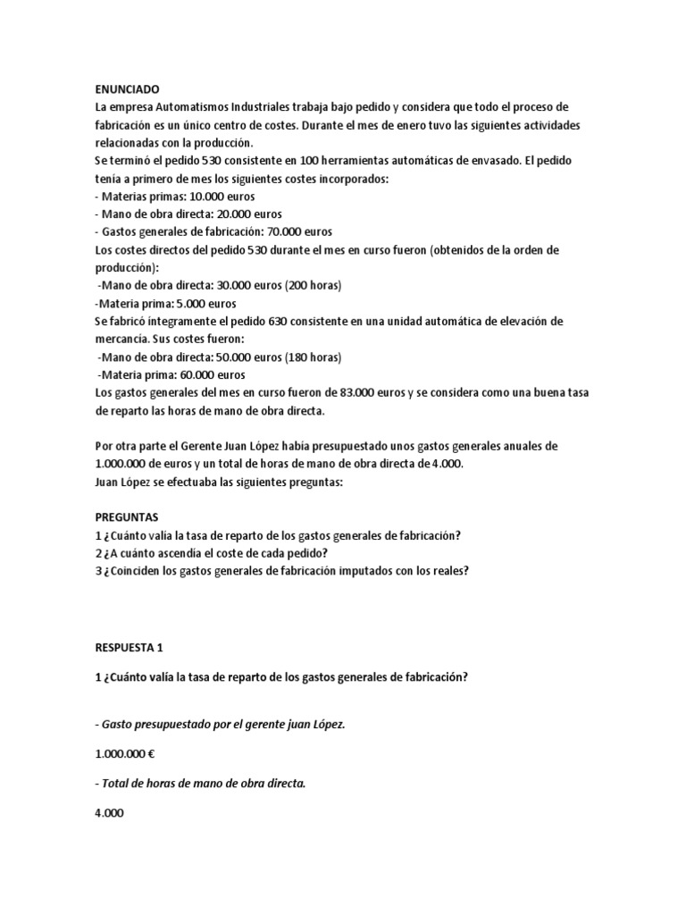 Caso Practico Costos Unidad 2 Costos | PDF | Economias | Business