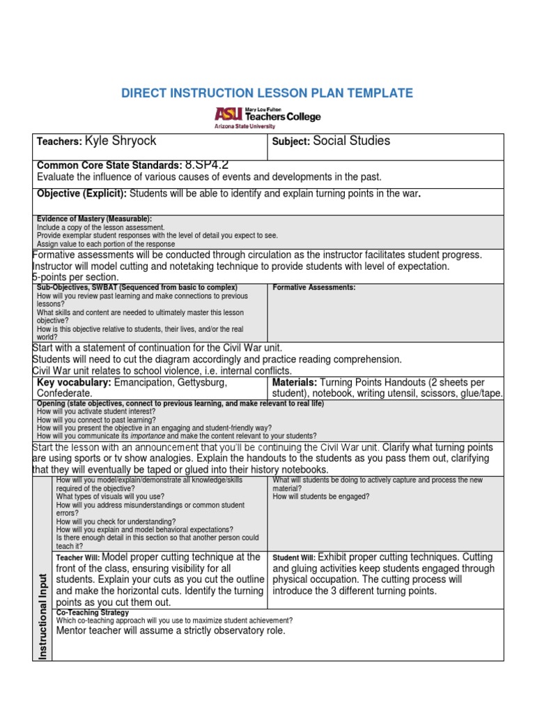 Turning Points Direct Instruction | PDF | Mentorship | Lesson Plan