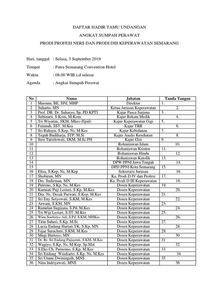 Daftar Hadir Tamu Undangan | PDF