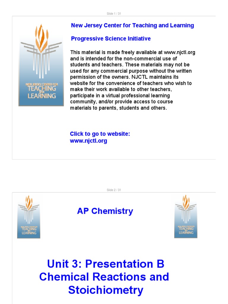 Part B Chemical Reactions and Stoichiometry Presentation-2013!10!25-1 ...