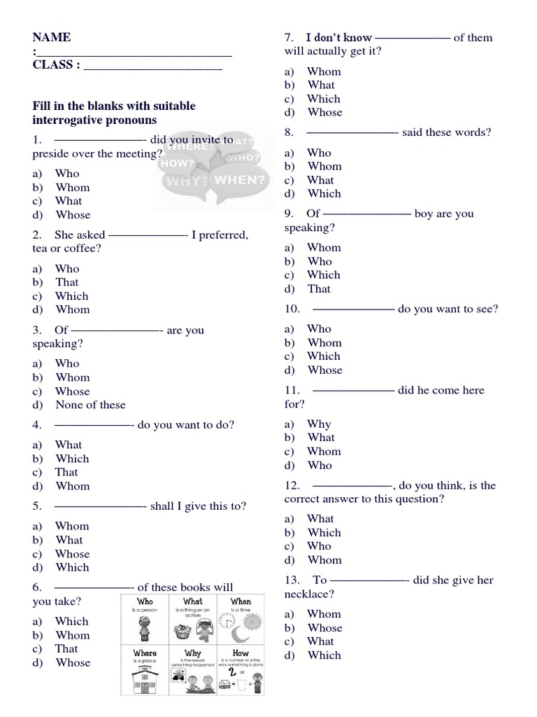 Interrogative Pronouns Worksheet | PDF | Syntax | Human Communication