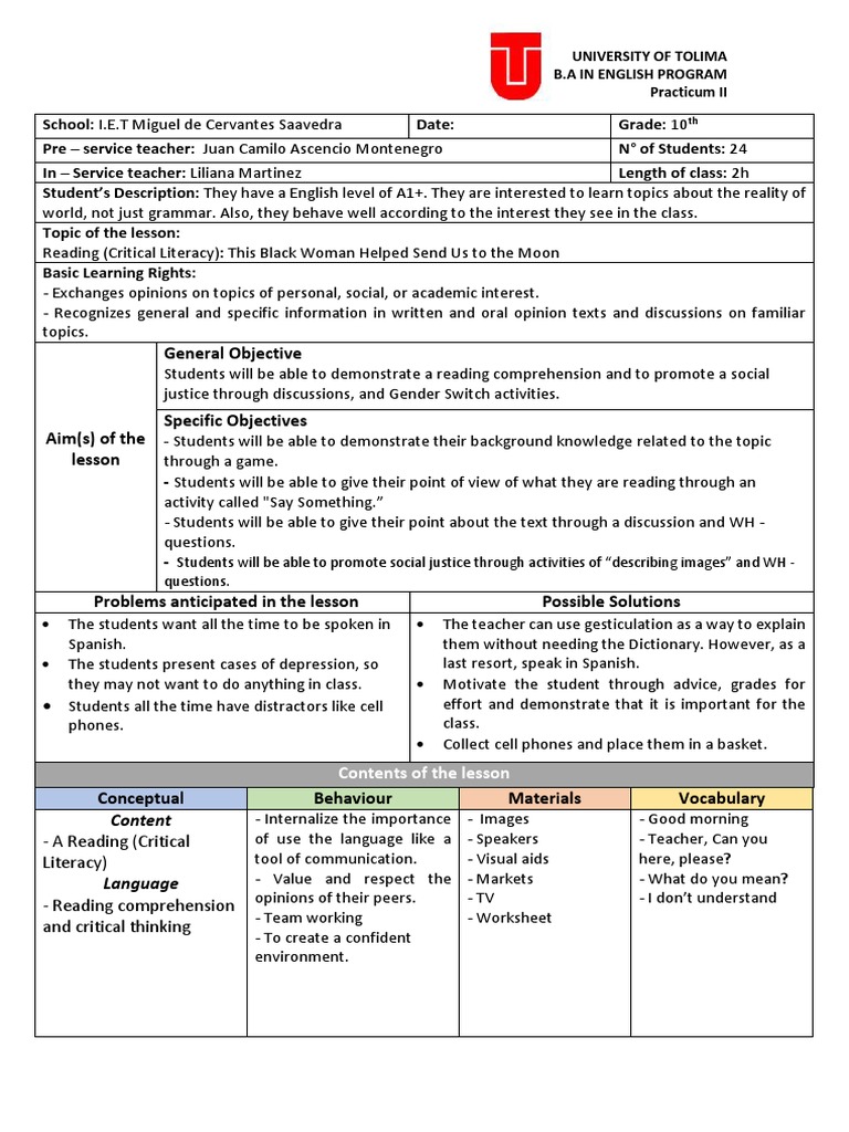 Critical Literacy Lesson Plan | PDF | Cognition | Communication