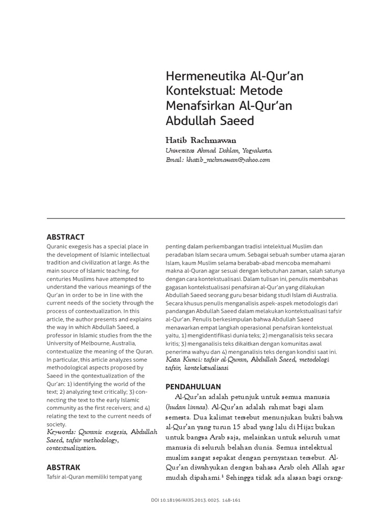 Heremeneutika-Tafsir Kontekstual Abdullah Saeed PDF | PDF