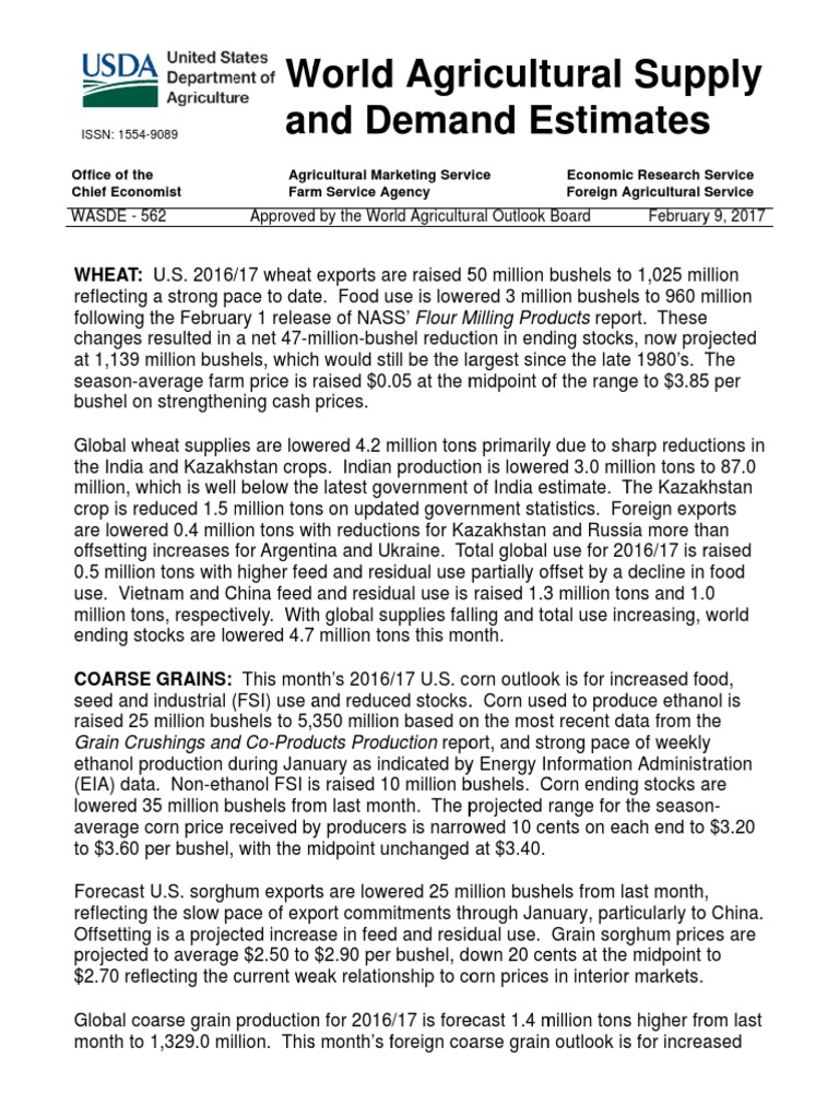 February 2017 WASDE Report Summary | PDF | Cattle | Beef