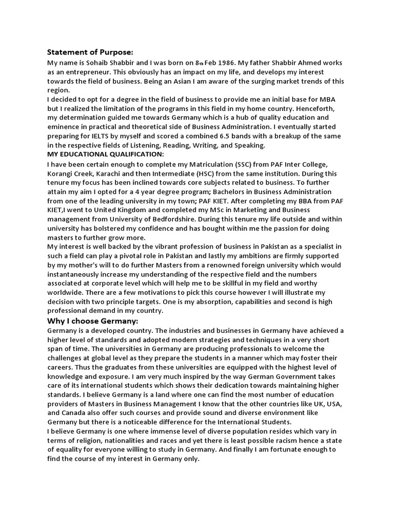 Statement of Purpose:: My Educational Qualification | PDF ...