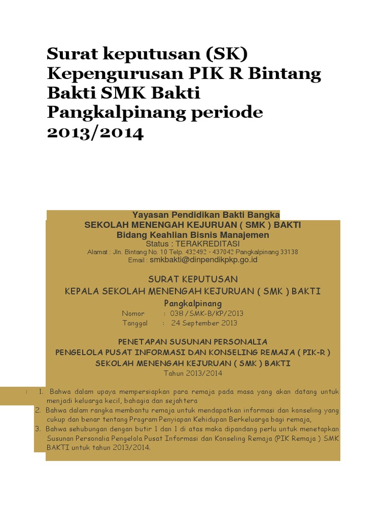 SK PIK R SMK BAKTI | PDF