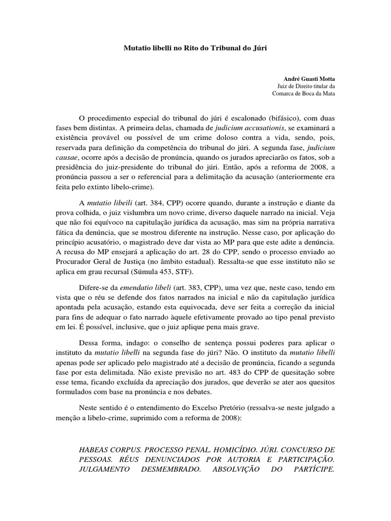Mutatio Libelli no Tribunal do Júri | PDF | Procedimento criminal ...