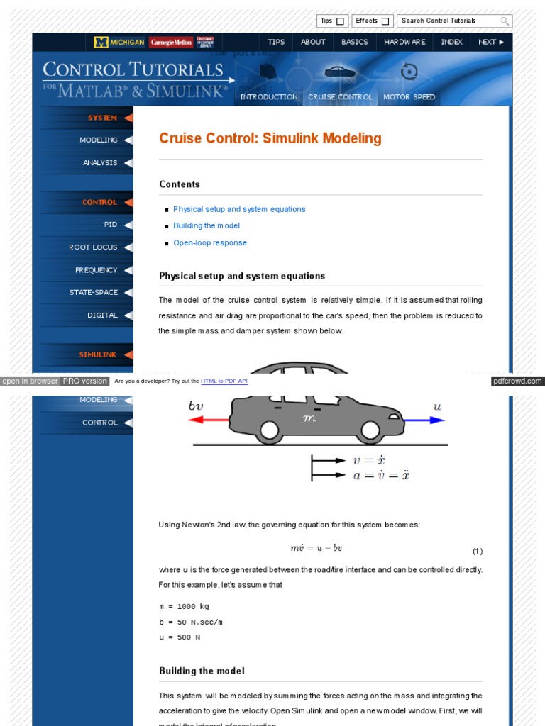 Lab Cruise Control - Modeling Part2 PDF | PDF | Control Theory | Html