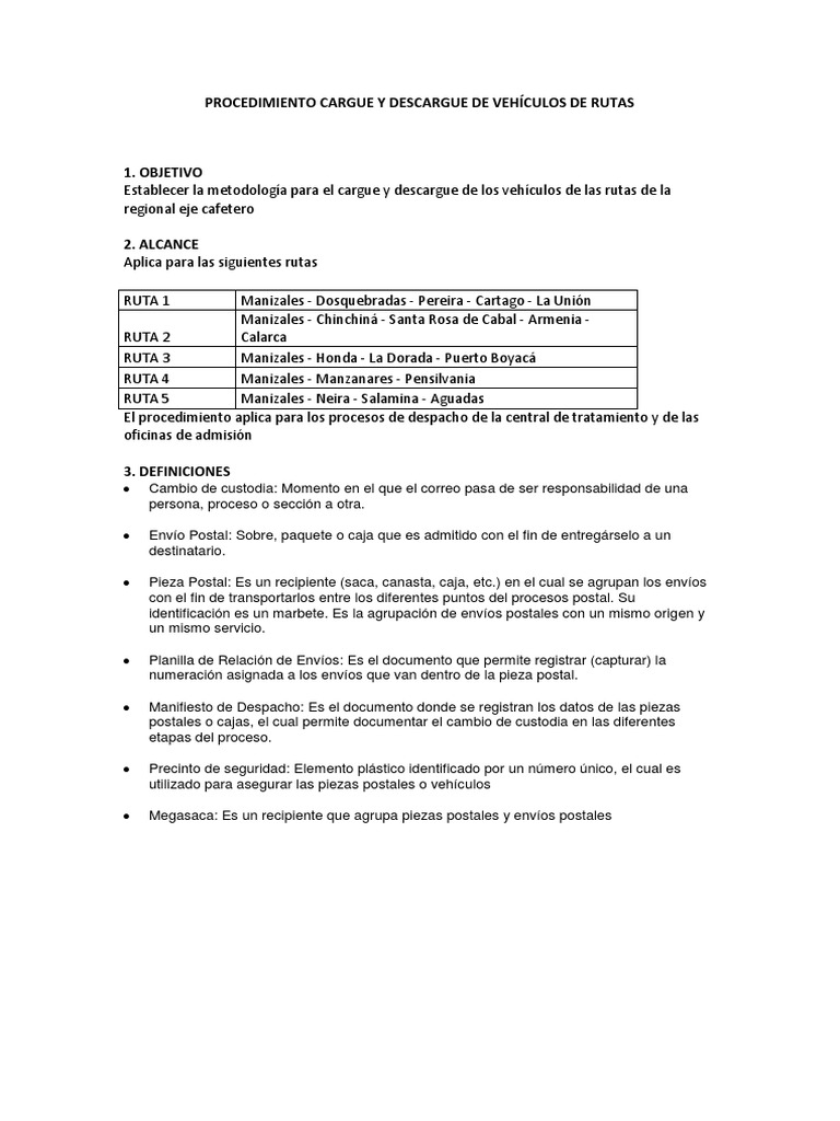 Procedimiento Cargue y Descargue de Vehículos0 | PDF | Transporte ...