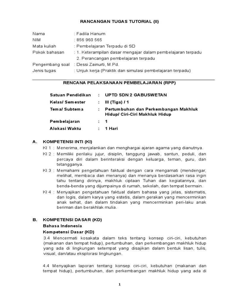 RPP Pembelajaran Terpadu SD Kelas III | PDF | Karier & Perkembangan