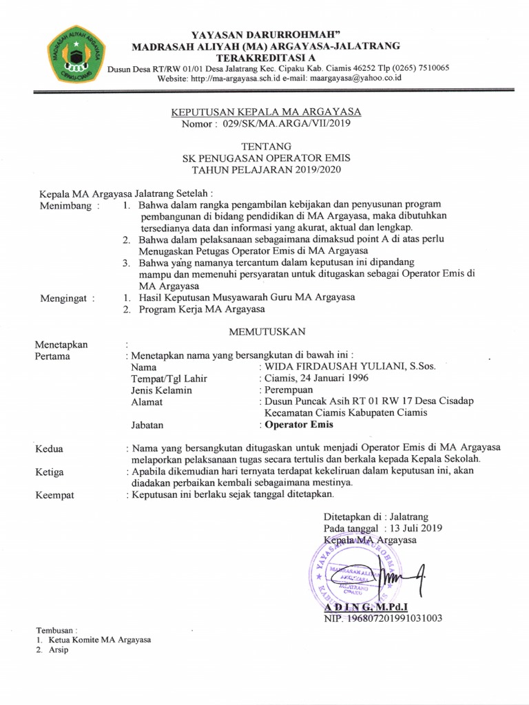 SK Penugasan Operator Emis | PDF