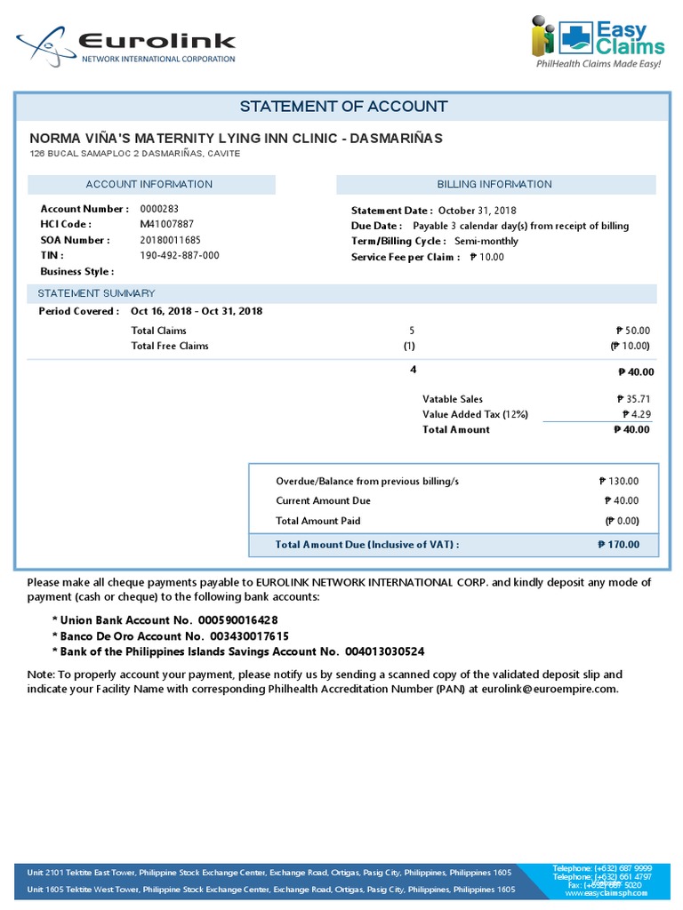 Norma Viña's Maternity Lying Inn Clinic - DASMARIÑAS - SOA - 10312018 ...