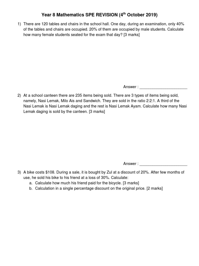 Year 8 Mathematics SPE REVISION (4th October) | Download Free PDF ...