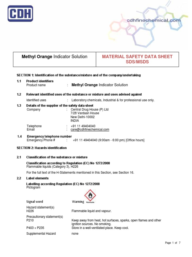 Msds-Methyl Orange Indicator | Download Free PDF | Dangerous Goods ...