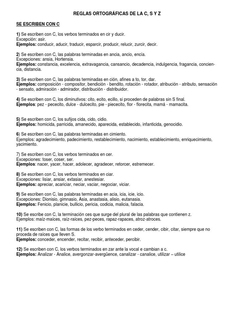 Reglas Ortográficas de La c, s y z | PDF | Sintaxis | Gramática