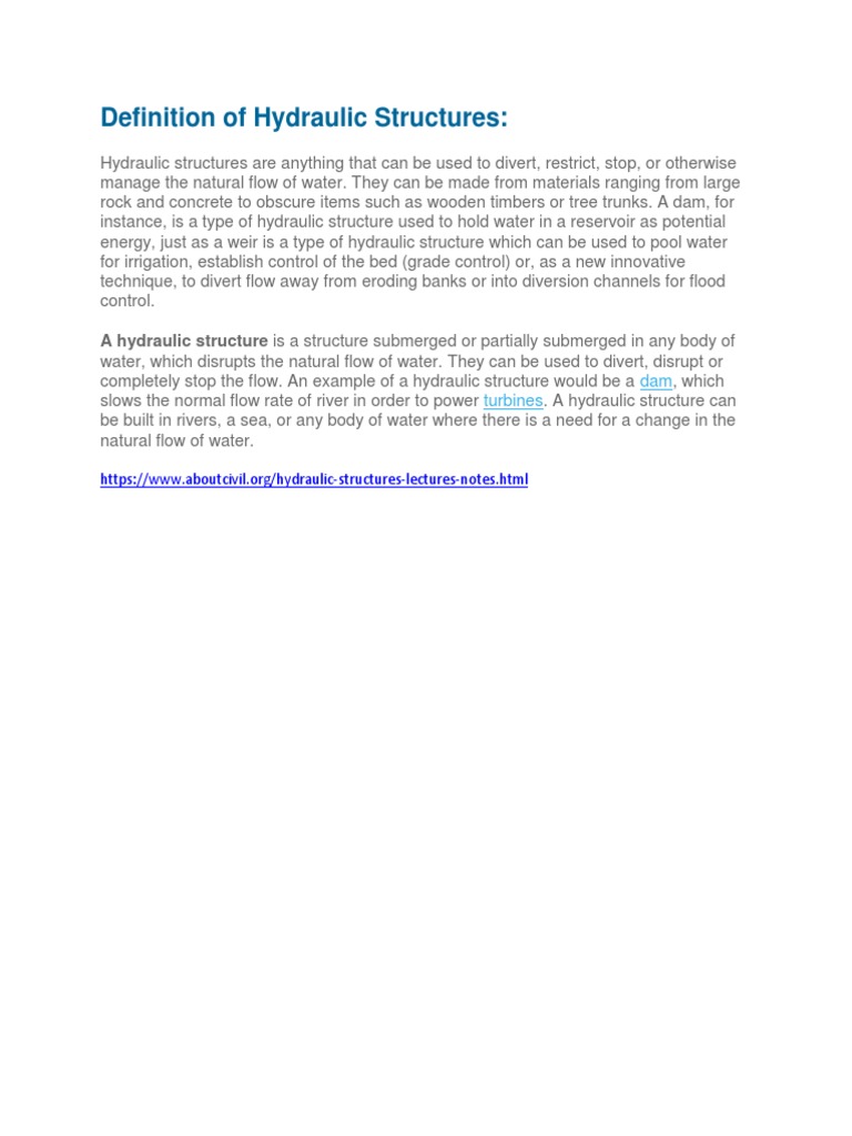Definition of Hydraulic Structures | PDF