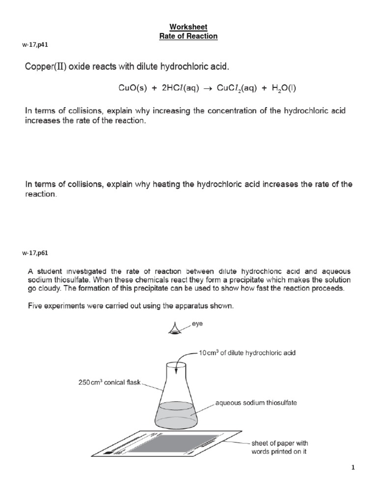 Rate of Reaction Worksheet | PDF