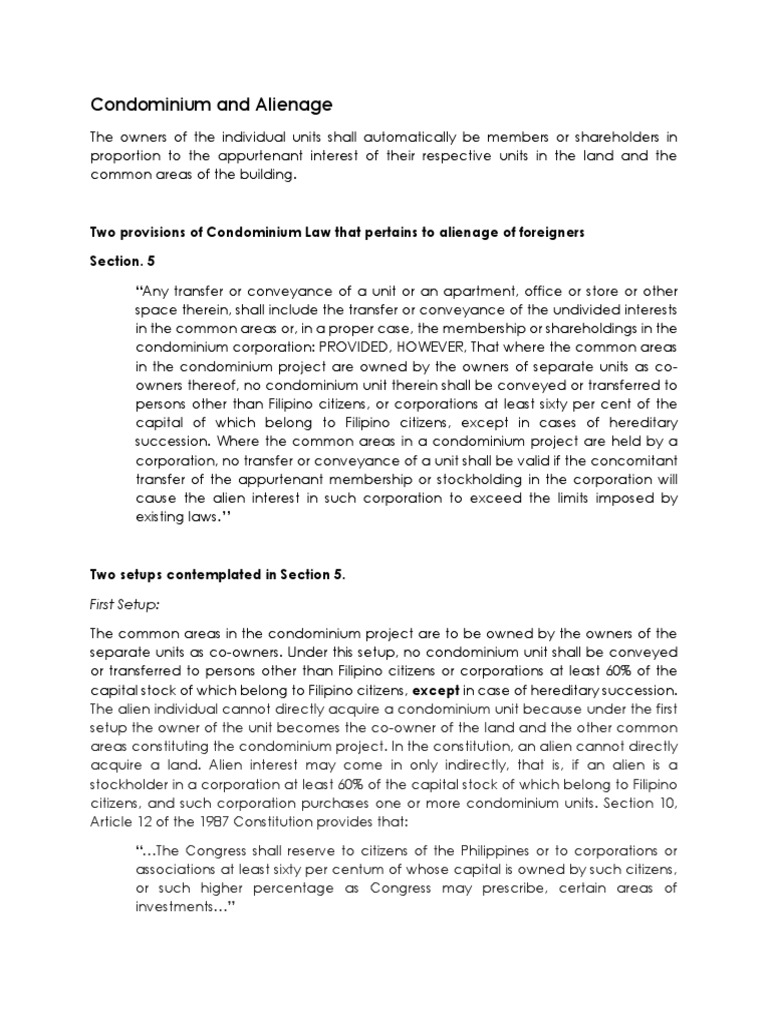 Condominium and Alienage | PDF | Concurrent Estate | Corporations