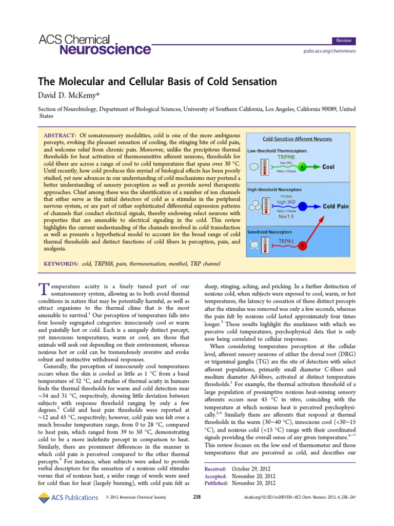 The Molecular and Cellular Basis of Cold Sensation: David D. Mckemy ...