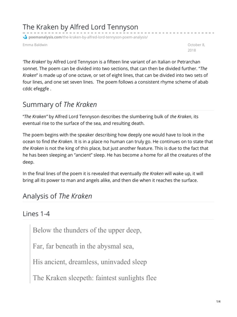 The Kraken by Alfred Lord Tennyson | PDF | Poetry