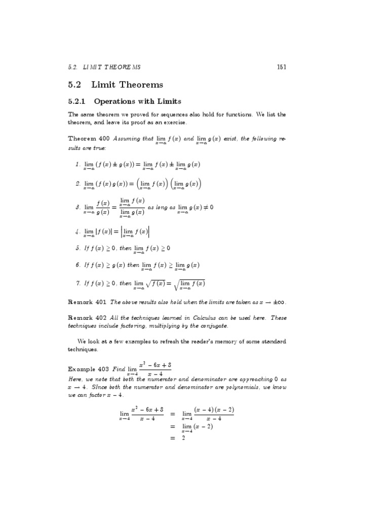 5.2 Limit Theorems: 5.2.1 Operations With Limits | PDF | Monotonic Function | Fraction (Mathematics)