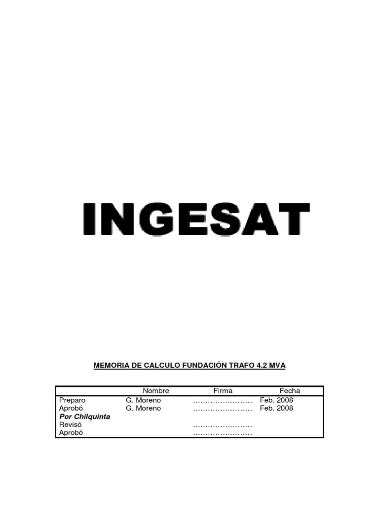 Memoria de Calculo Fundación Trafo 4.2 Mva | PDF | Transformador | Naturaleza