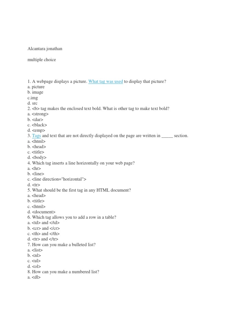 .HTML 100 Question | PDF | Html Element | Html
