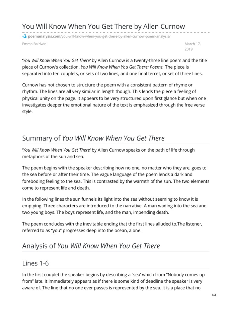 You Will Know When You Get There by Allen Curnow | Poetry