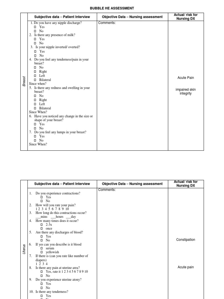 Bubble He Assessment | PDF | Urinary Incontinence | Medical Specialties