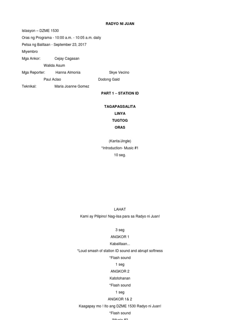 Radio Broad Script Filipino | PDF