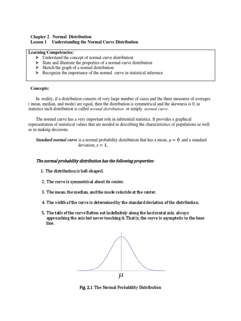 Jomapa Shs Worktext in Stat. Prob. Lesson 2 | PDF | Normal Distribution | Mean