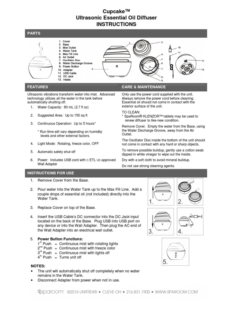 Cupcake Essential Oil Diffuser Instruction Manual | PDF | Usb | Equipment
