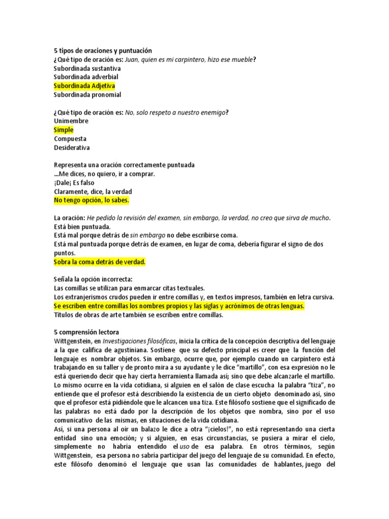 5 Tipos de Oraciones y Puntuación | PDF | Comillas | Ludwig Wittgenstein