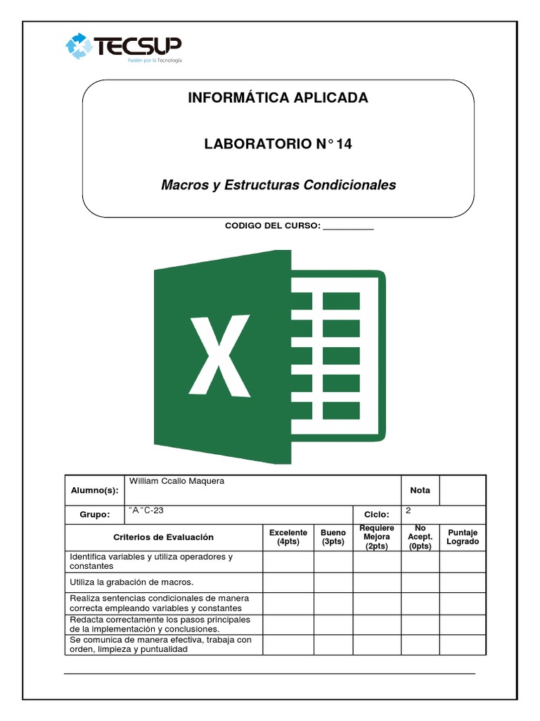 Lab 14 - 2 - Estructuras Condicionales | PDF | Macro (informática) | Microsoft Excel
