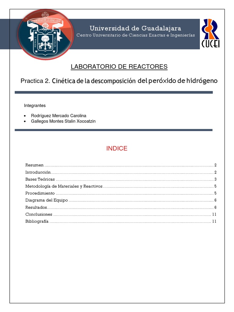 Practica 2 Reactores | PDF | Catálisis | Peróxido de hidrógeno