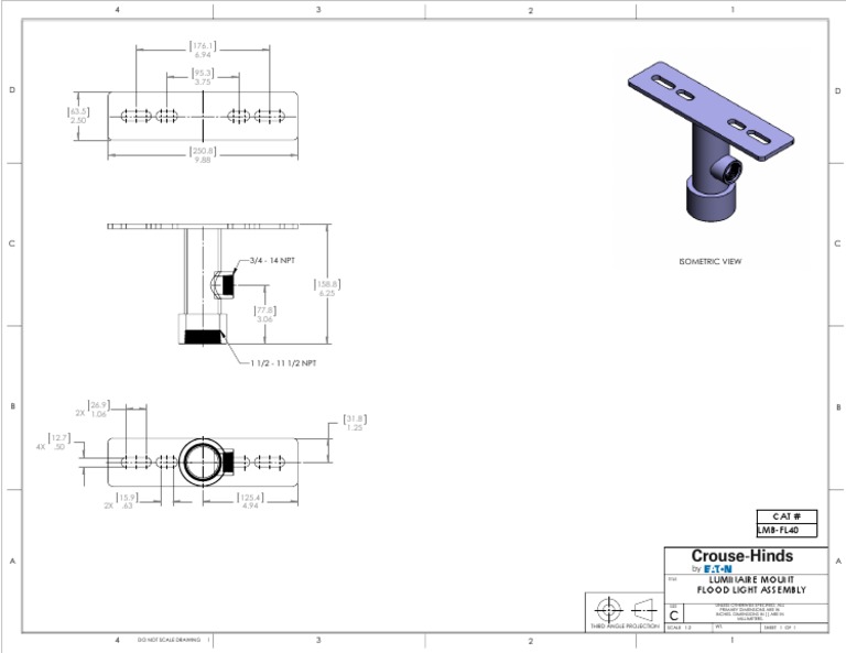 Technical Drawing and Specifications for a Luminaire Mount Flood Light ...