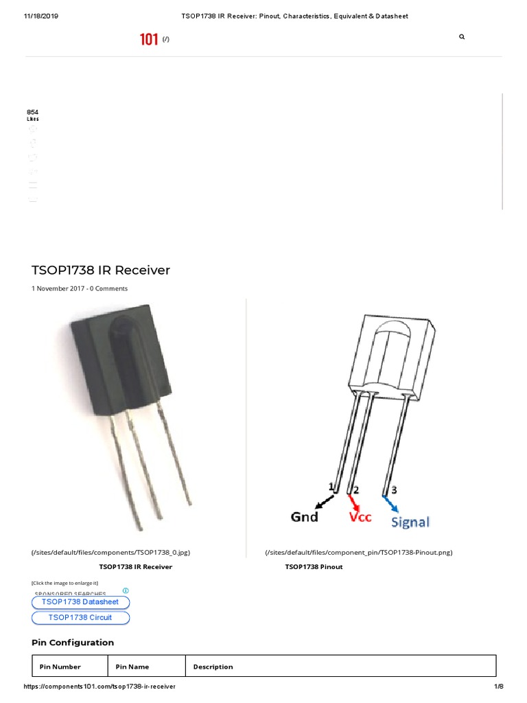 TSOP1738 IR Receiver - Datasheet | PDF | Cmos | Electrical Engineering