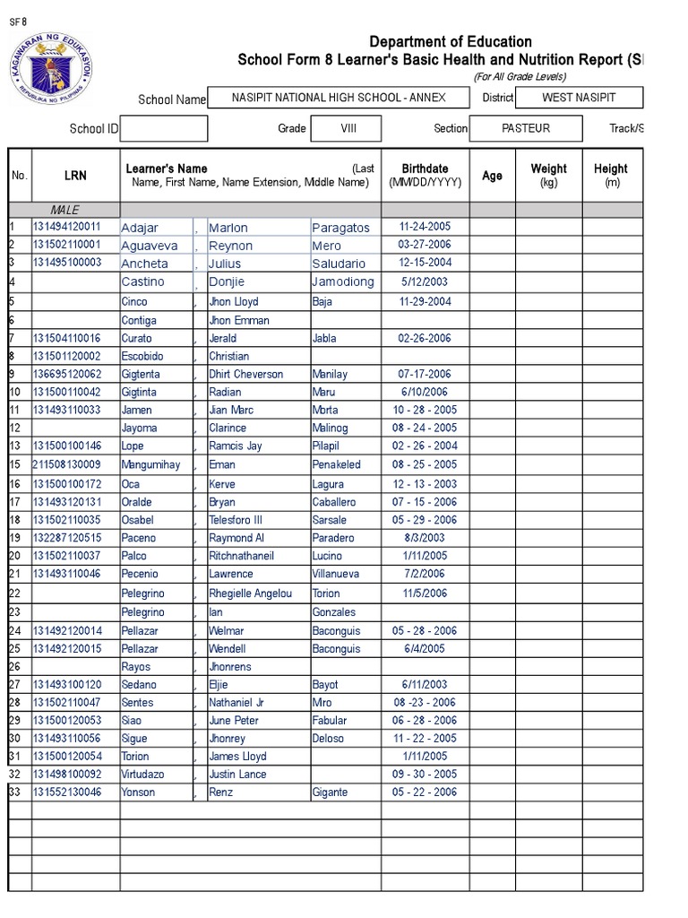 School Form | PDF | Body Mass Index | Human Body