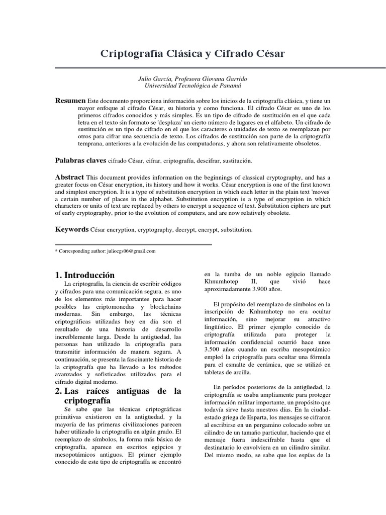 Criptografía Clásica y Cifrado César | PDF | Criptografía ...
