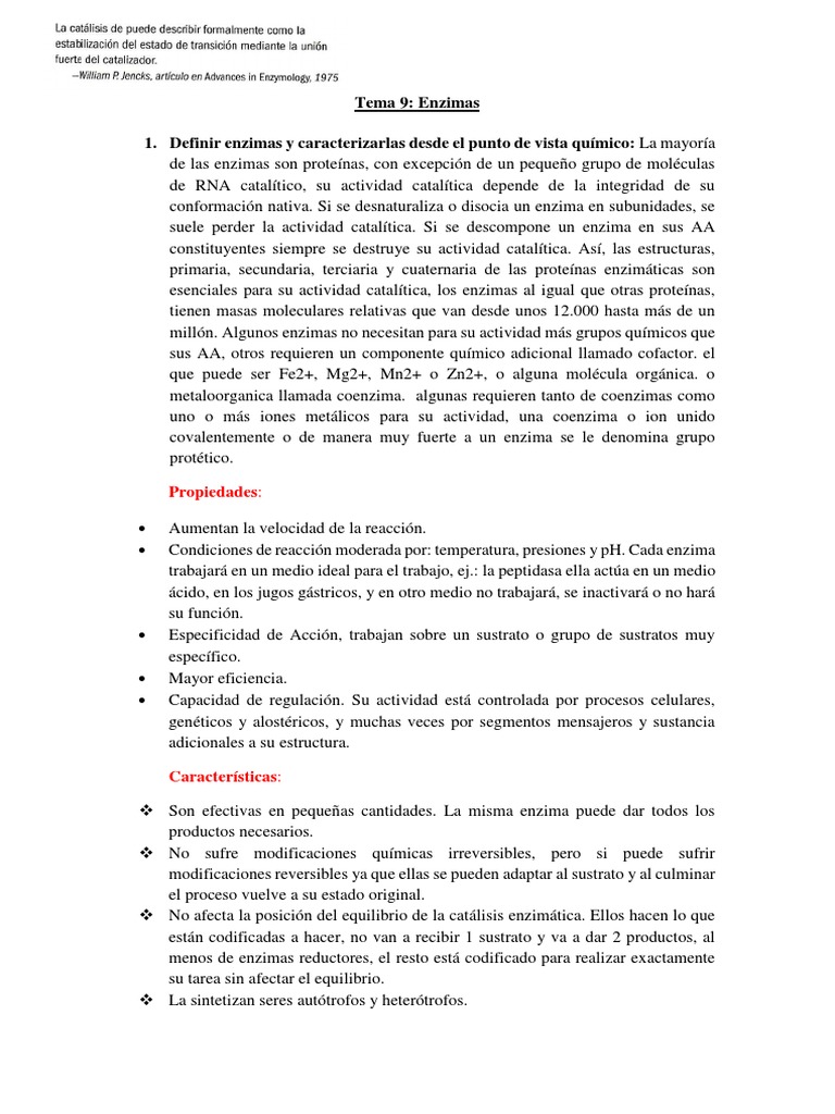 Tema 9 Enzimas | PDF | Sitio activo | Enzima