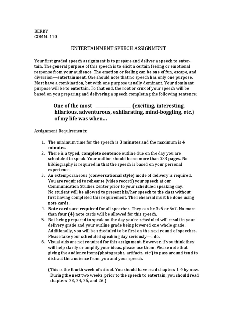 Entertaining Speech Assignment Guide | PDF | Semiotics | Human ...