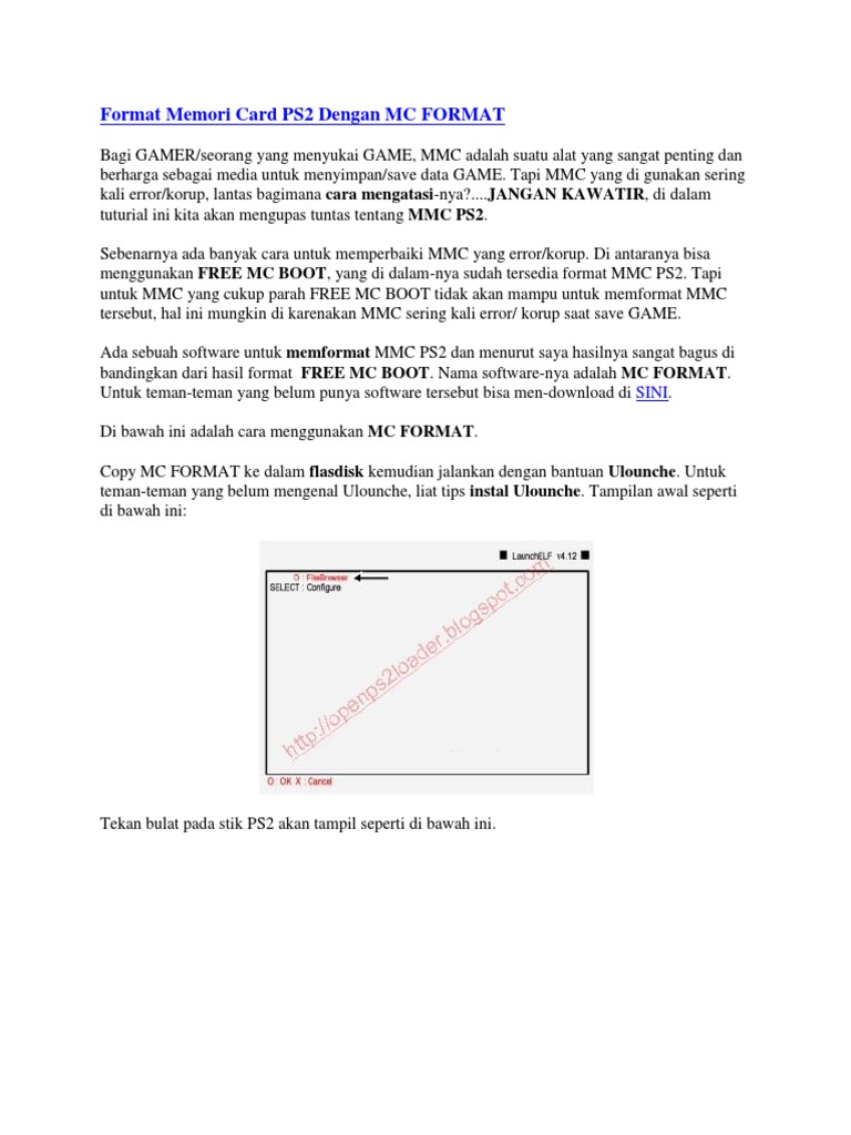 Format Memori Card PS2 Dengan MC FORMAT | PDF