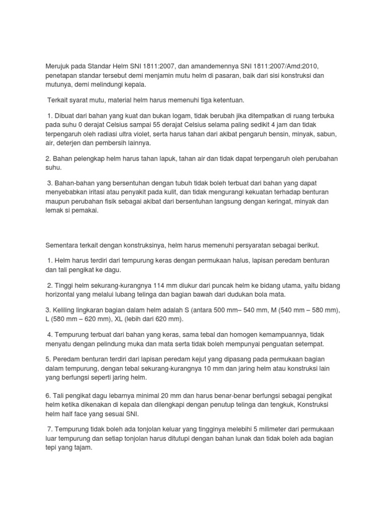 Merujuk Pada Standar Helm SNI 1811 | PDF