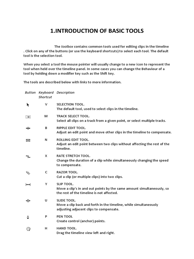 1.introduction of Basic Tools: Button Keyboard Shortcut Description ...