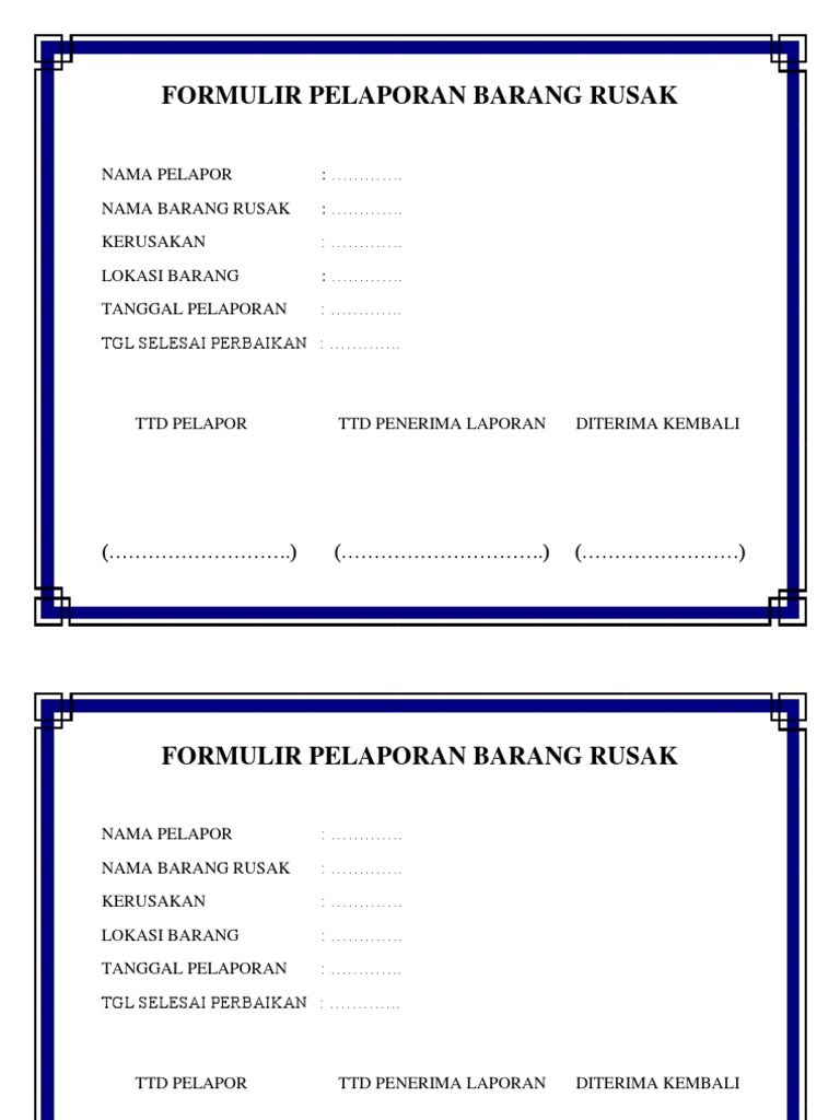 Form Pelaporan Barang Rusak | PDF