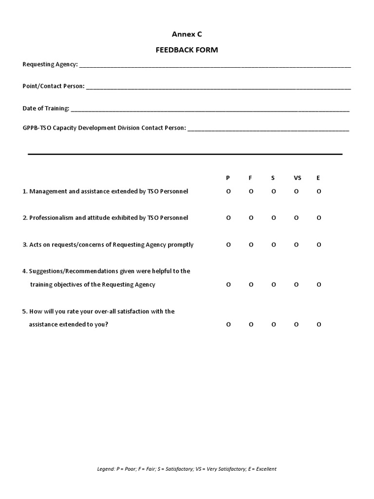 Feedback Form for Evaluating Training Assistance Provided by the ...