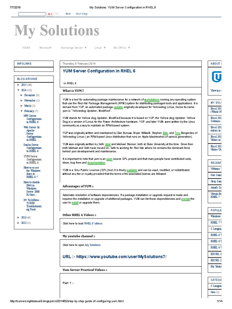 My Solutions Yum Server Configuration In Rhel 6 Pdf Pdf Computer