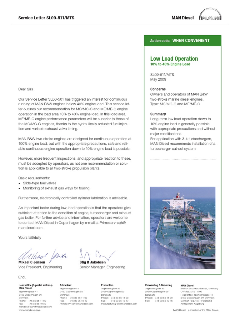 Low Load Operation: Service Letter SL09-511/MTS | PDF | Turbocharger ...