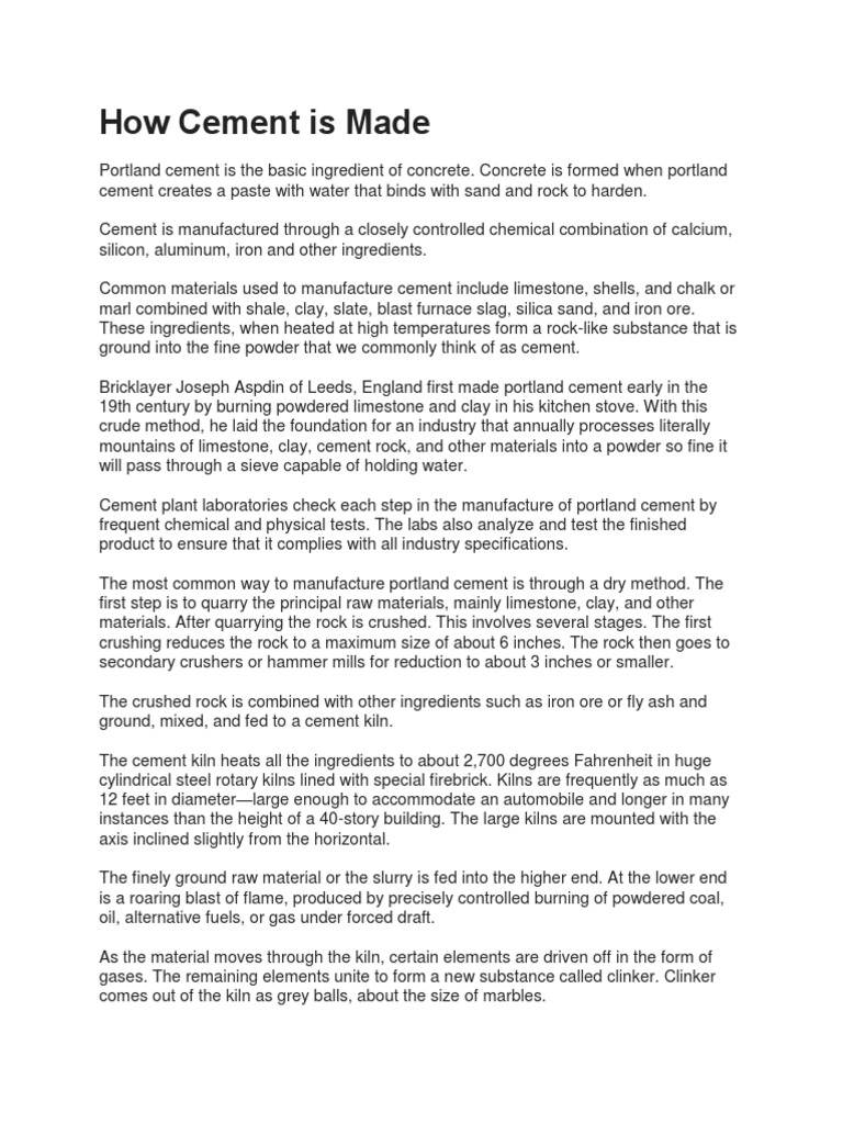 How Cement is Made: A Step-by-Step Process | PDF | Cement | Procedural ...