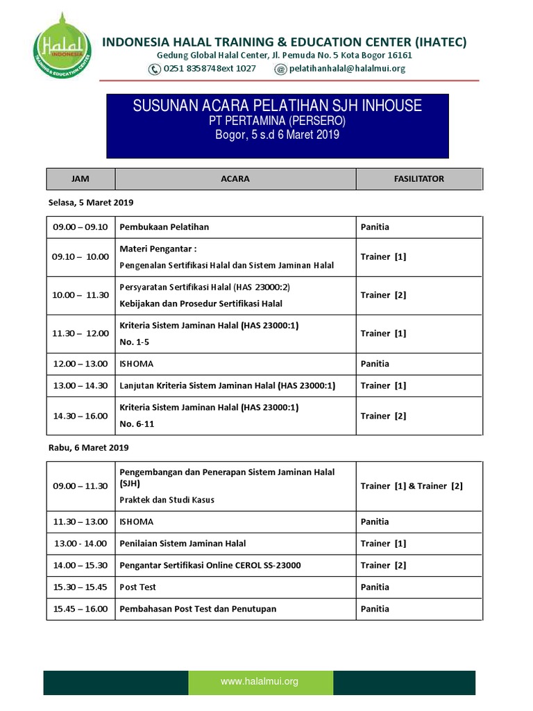 SUSUNAN Acara Inhouse Training 2 Hari - PT PERTAMINA PDF | PDF
